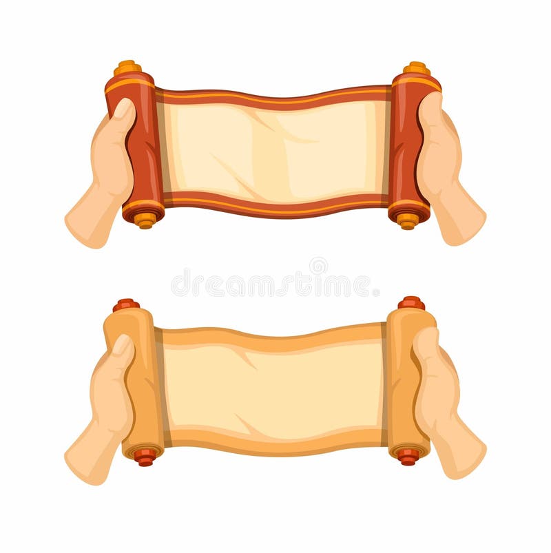 Hand Holding and Open Scroll Paper Set Illustration Vector Stock Vector ...