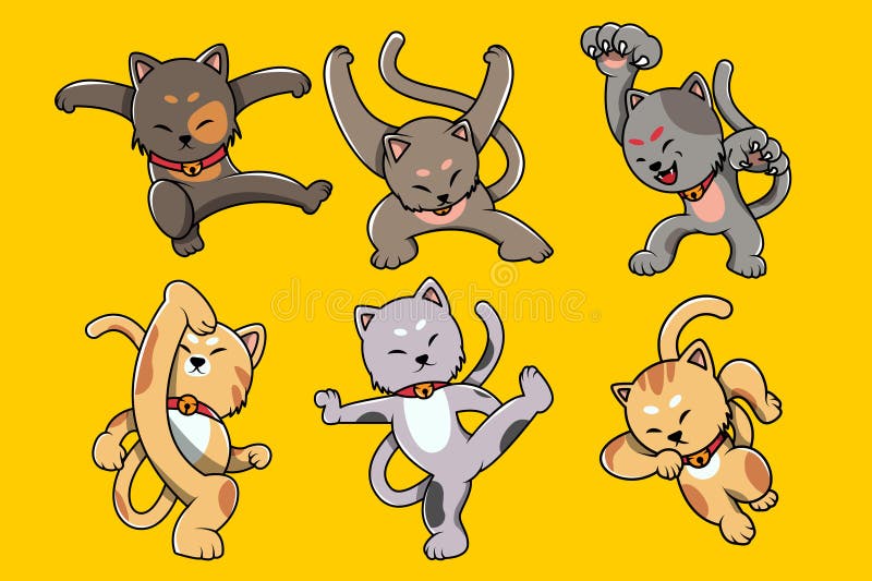 The Lucky Cat Set Group Character Vector is Doing Funny Martial Arts ...