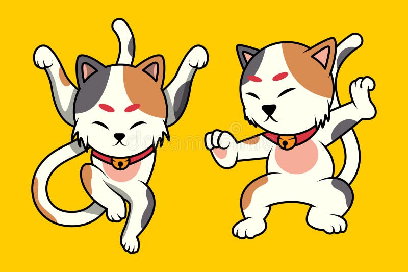 Two Lucky Cats Doing Funny Martial Arts Moves Stock Vector ...