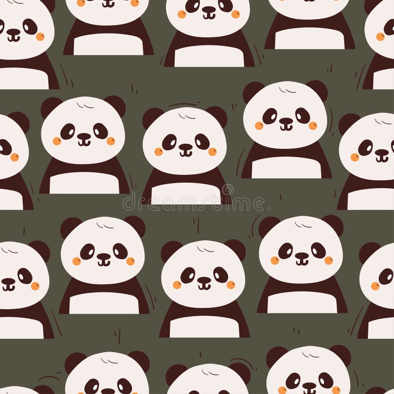 Seamless Pattern Cute Cartoon Panda. Cute Animal Drawing for Wallpaper ...