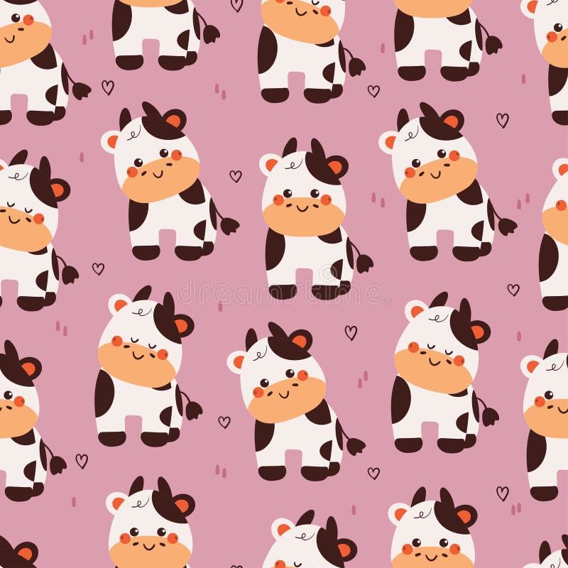 Seamless Pattern Cute Cartoon Cow. Cute Animal Drawing for Wallpaper ...