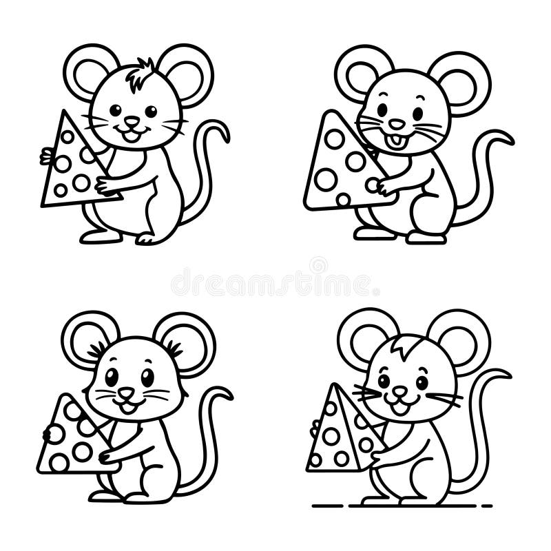 Adorable Cartoon Mice with Cheese Illustrations for Kids Stock ...