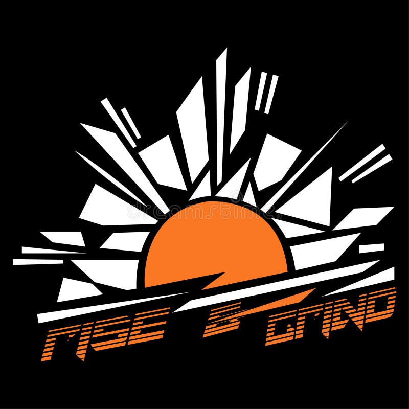 A Bold Orange Color Stylized Sun Rising Behind Angular Geometric Shapes ...