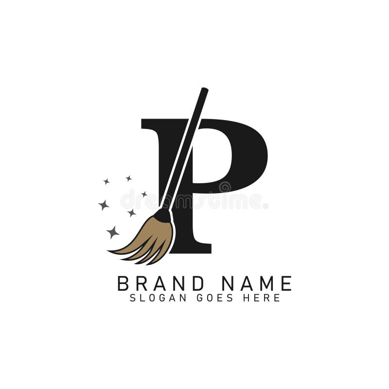 Letter P House Cleaning Broom Logo. Alphabet P Cleaning Brush Icon ...