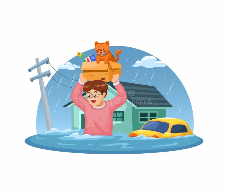 Flood Disaster Survivor Illustration Vector Stock Vector - Illustration ...