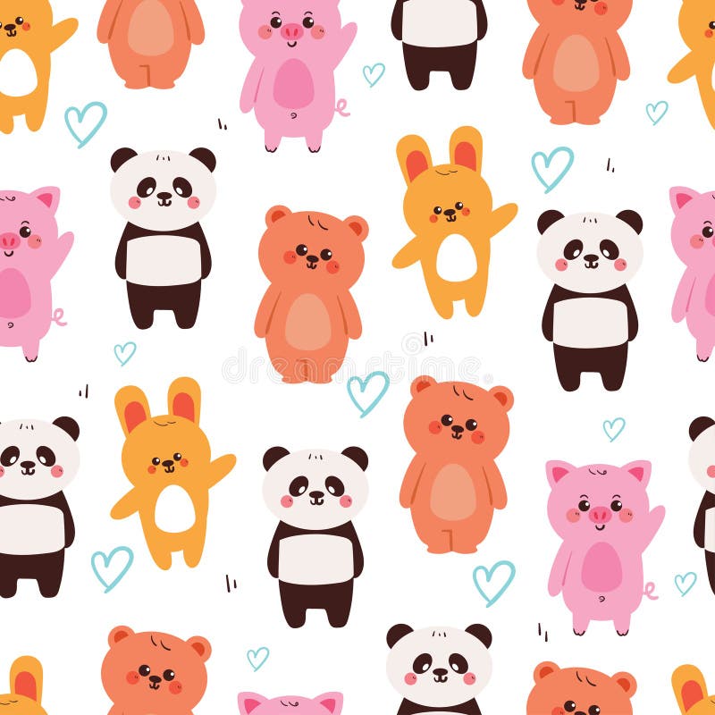 Seamless Pattern Cute Cartoon Animals. Cute Animal Pattern Stock Vector ...