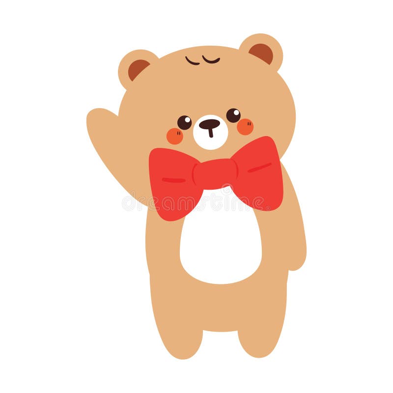 Cute Hand Drawing Cartoon Bear with Big Red Bow. Cute Bear Drawing for ...