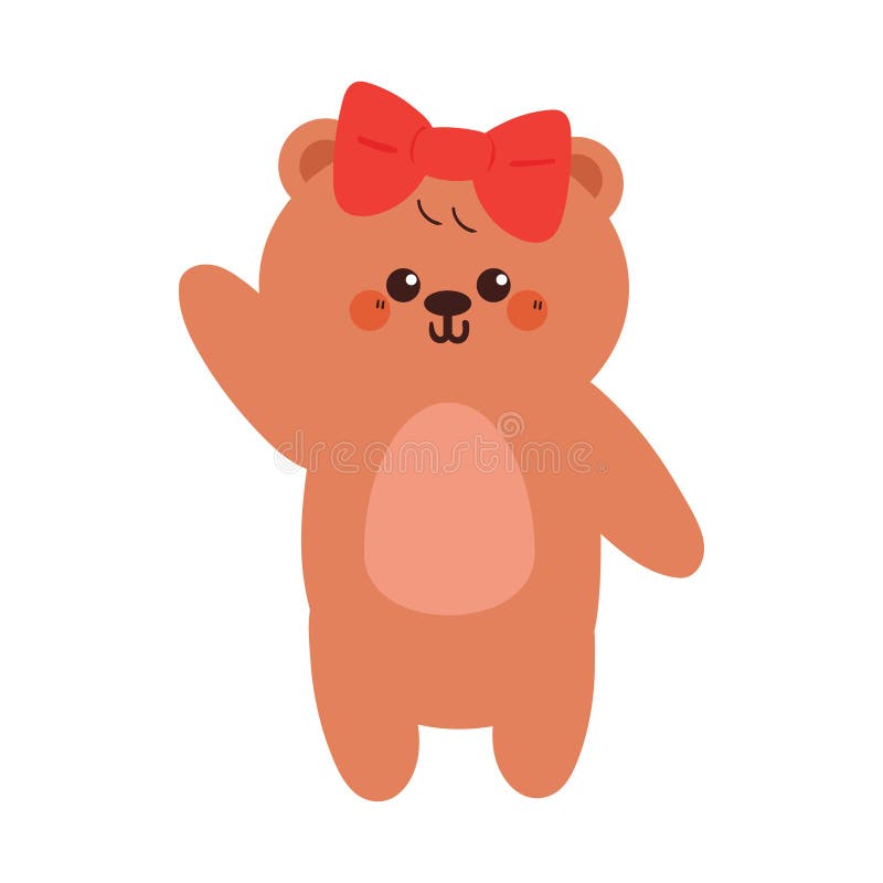 Cute Hand Drawing Cartoon Bear with Red Bow. Cute Bear Drawing for ...