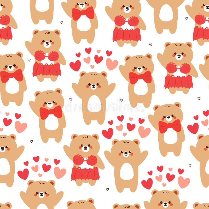 Seamless Pattern Cute Cartoon Bear with Full Oh Hearts. Cute Animal ...