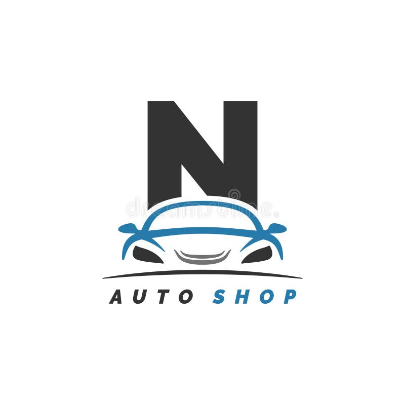 Letter N Logo Auto Mechanic with Car Design. Alphabet N Automotive Car ...