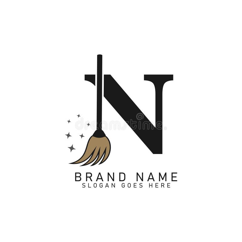 Letter N House Cleaning Broom Logo. Alphabet N Cleaning Brush Icon ...