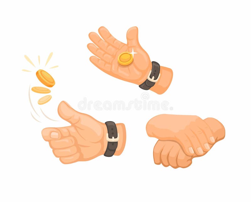 Hand Flipping Coin Symbol Set Cartoon Illustration Vector Stock Vector ...