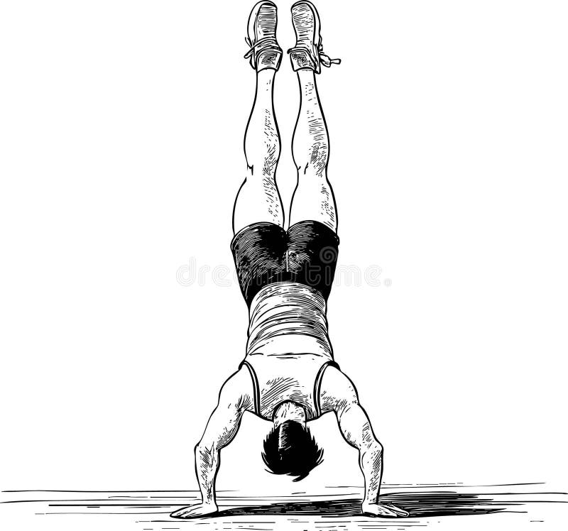 Black and White Illustration of a Man Doing a Handstand Stock ...