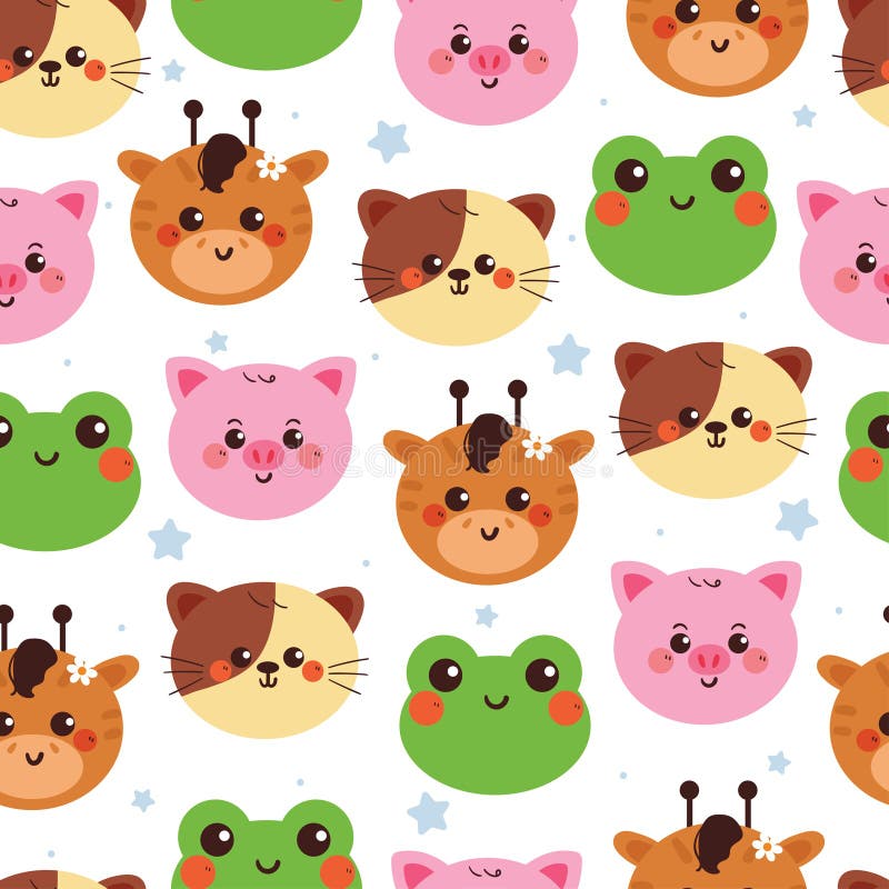 Seamless Pattern Cute Cartoon Animals Head. Cute Animal Pattern Stock Vector - Illustration of ...