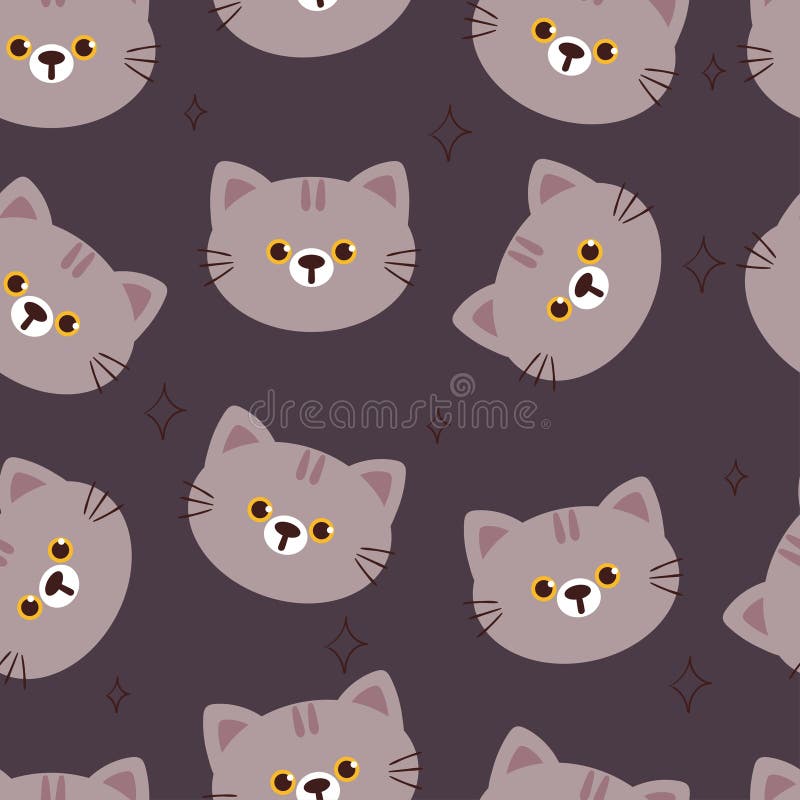 Seamless Pattern Cat Head Cartoon. Cute Animal Pattern for Wallpaper ...
