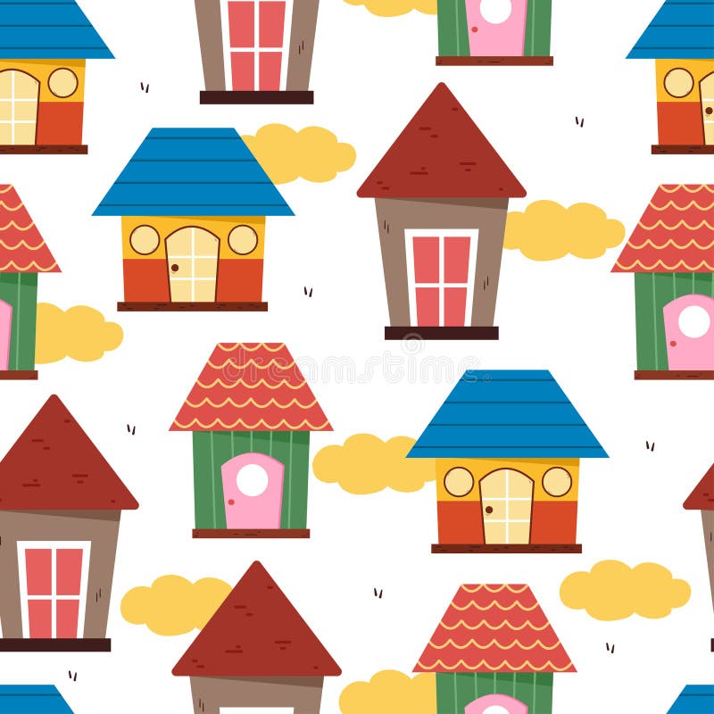 Seamless Pattern Cartoon House. Cute Building Pattern for Wallpaper ...