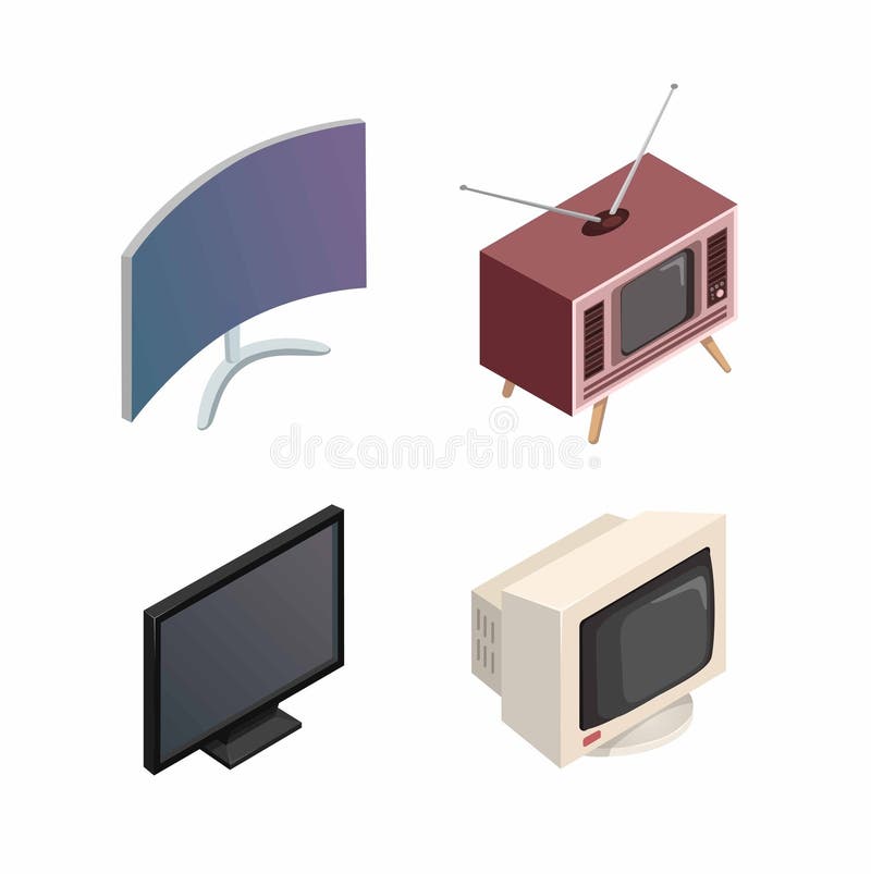TV and Monitor Vintage and Modern Isometric Collection Set Illustration ...