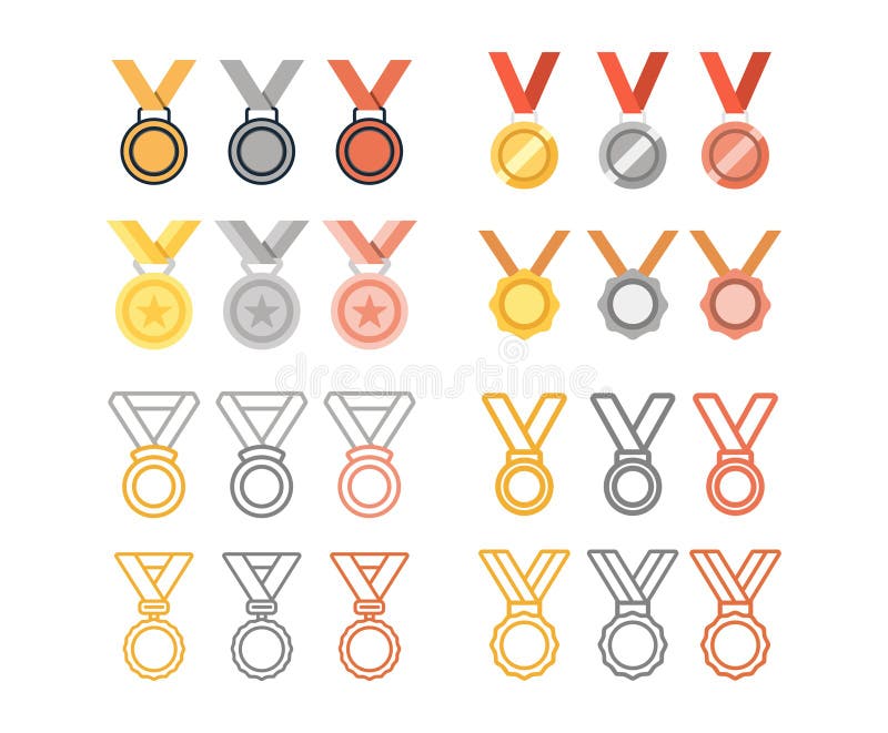 Flat Icon of Gold, Silver, and Bronze Medal, Vector Illustration Stock ...