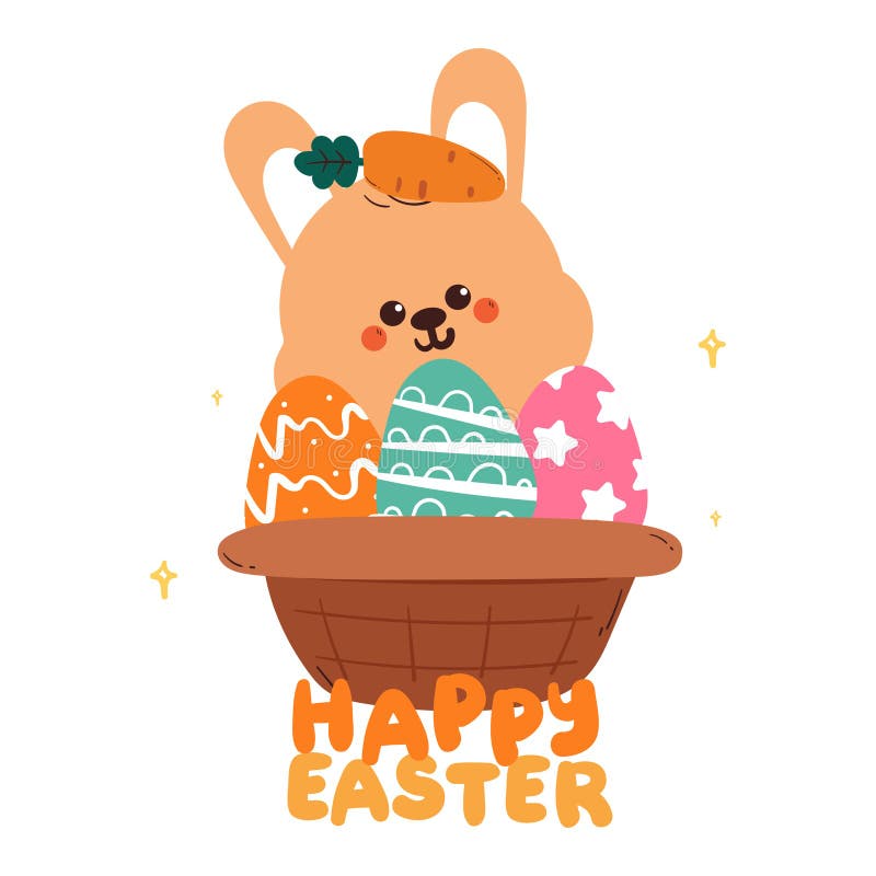 Cute Easter Card Design with Bunny Inside Egg Basket. Easter Drawing ...