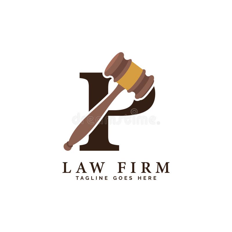 Letter P Law Firm Logo Concept with Judge Hammer. Alphabet P Judge ...
