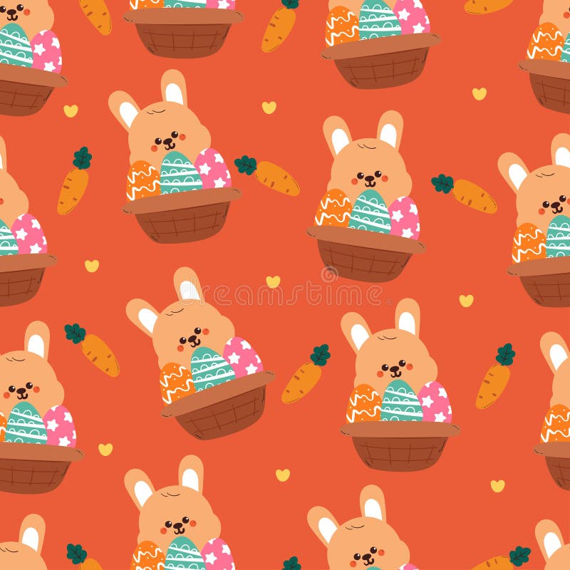 Seamless Pattern Cute Cartoon Bunny with Egg Basket. Cute Easter ...