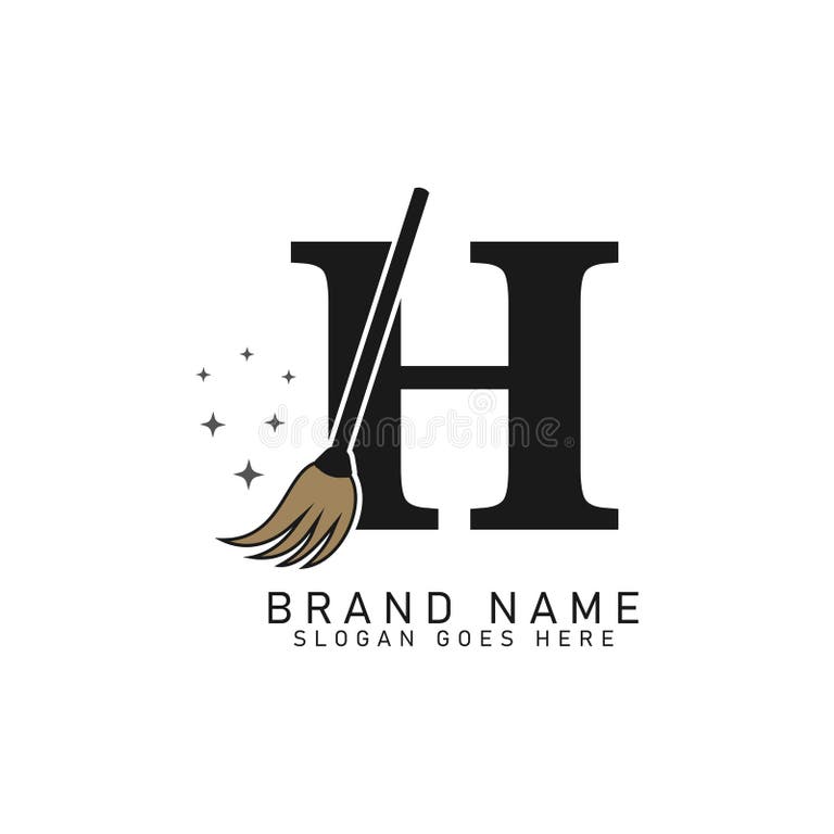 Letter H House Cleaning Broom Logo. Alphabet H Cleaning Brush Icon ...