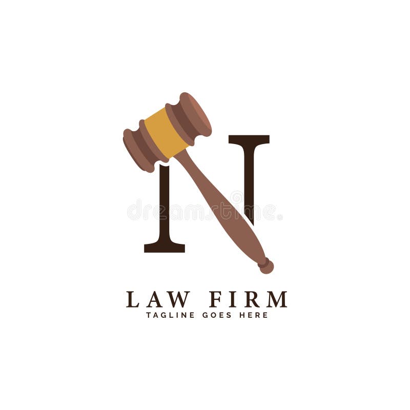 Letter N Law Firm Logo Concept with Judge Hammer. Alphabet N Judge ...
