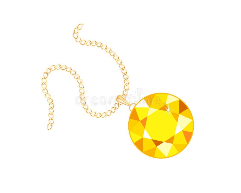 Gold Chain with Yellow Round Gem Pendant. Vector Cartoon Flat ...