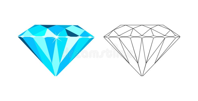 Blue Gemstone and Outline Icon. Vector Cartoon Flat Illustration Stock ...