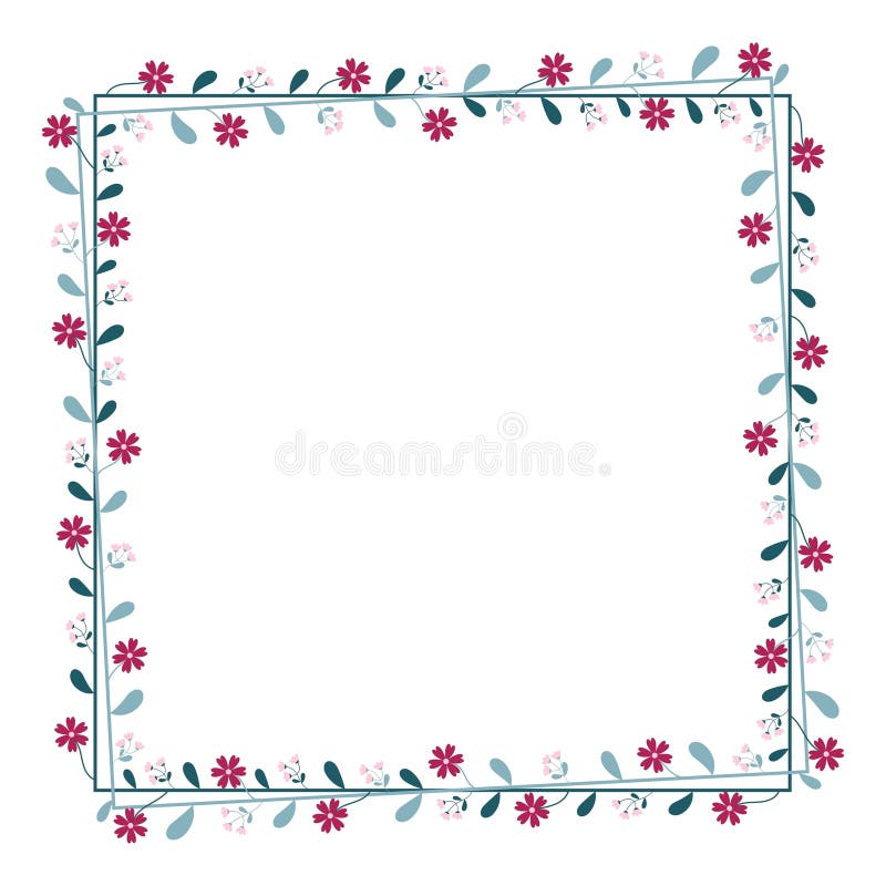 Square Wreath Border Frame with Green and Red Pink Floral Decoration ...
