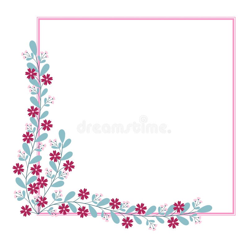 Pink Square Wreath Border Frame Decorated with Green and Red Pink ...