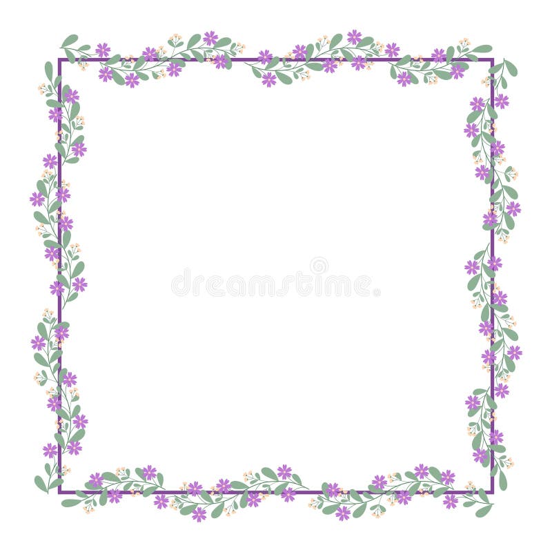 Purple Square Wreath Border Frame Decorated with Green Leaves and ...