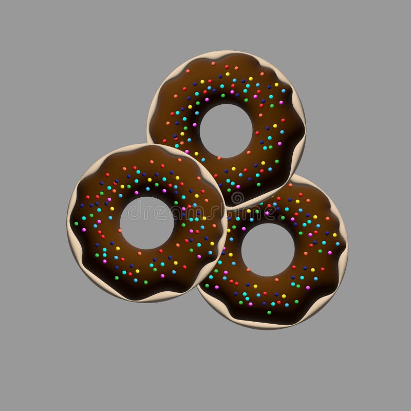 Three Donuts with Chocolate Glaze and Colorful Sprinkles Stock Vector ...