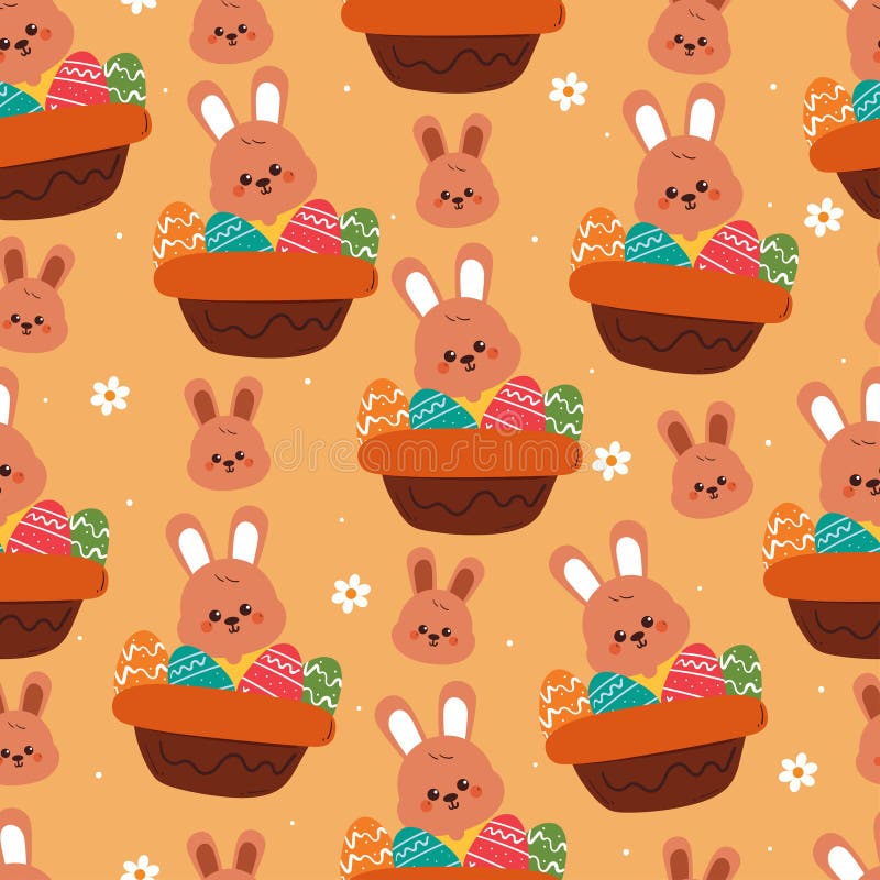 Seamless Pattern Cute Cartoon Bunny Inside Egg Basket. Cute Easter ...