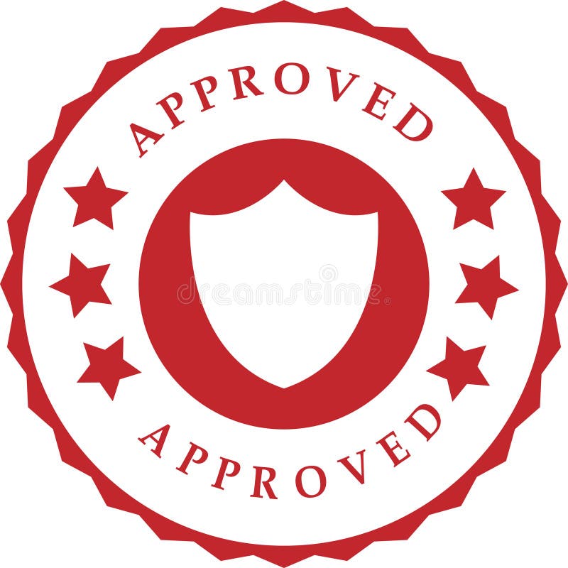 Red Circular Approval Stamp with Shield Icon Bold Typography and ...