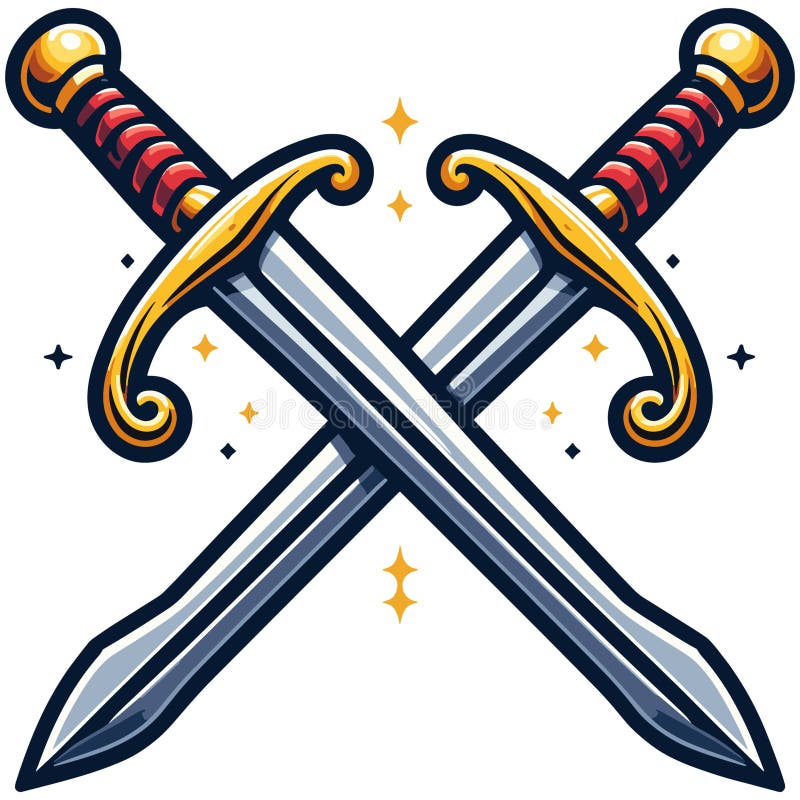 Shiny Medieval Swords with Red and Gold Handles in Battle Formation ...