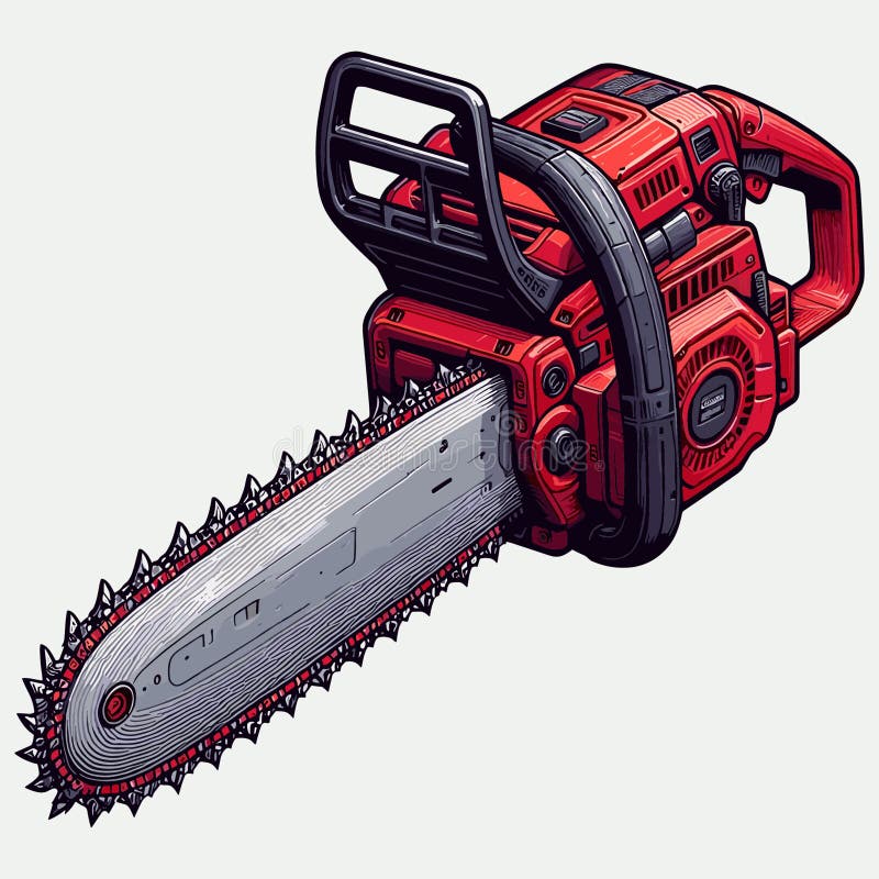 Red Chainsaw Vector Illustration – Detailed Retro Tool Drawing with ...