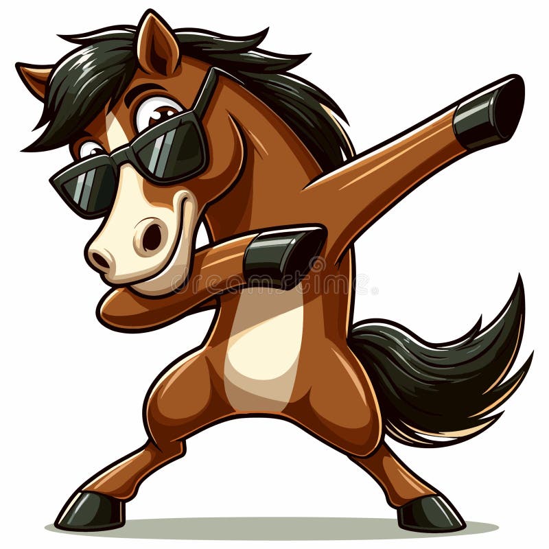 Funny Cartoon Horse Doing Dab Dance Pose with Sunglasses Illustration ...