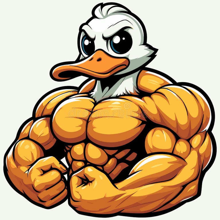 Funny Cartoon Bodybuilder Duck with Muscles and Angry Face Expression ...