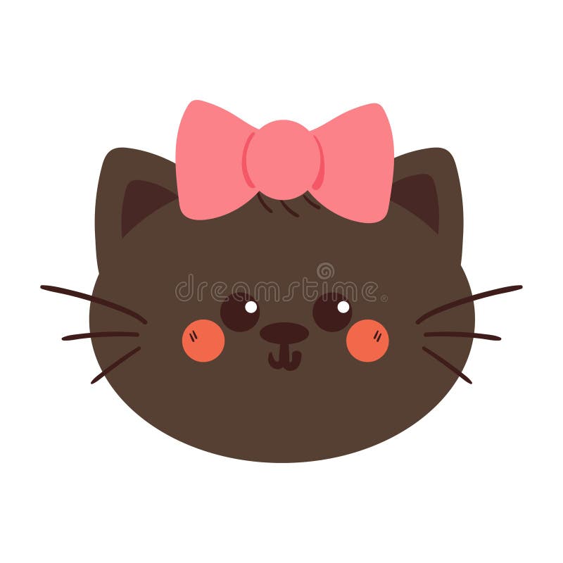 Cute Drawing Cartoon Cat with Pink Ribbon. Cute Animal Doodle for ...