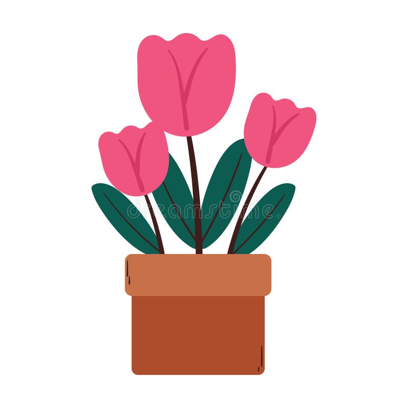 Hand Drawing Cartoon Pink Flower Pot and Leaves. Cute Plant Stock ...