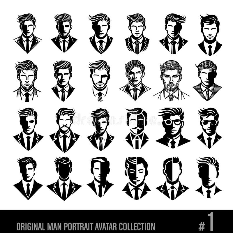 Original Man Portraits, Avatars, Black and White Vector Collection ...