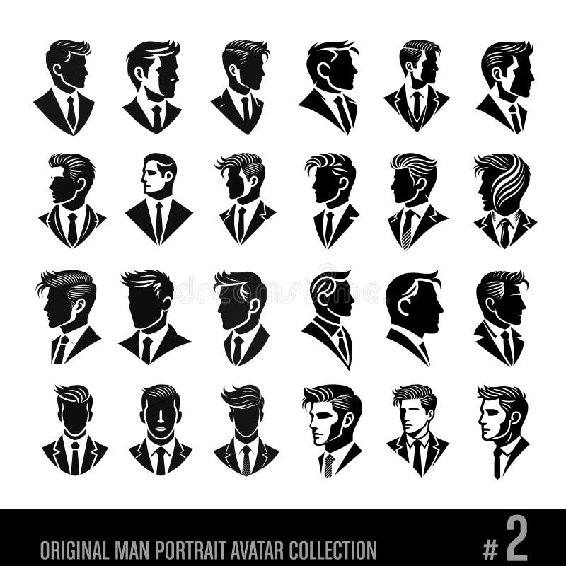 Original Man Portraits, Avatars, Black and White Vector Collection ...
