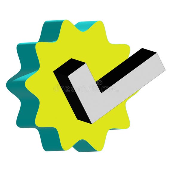 A 3D Illustration Features a Black-and-white Checkmark Symbol on a Yellow, Starburst-shaped ...