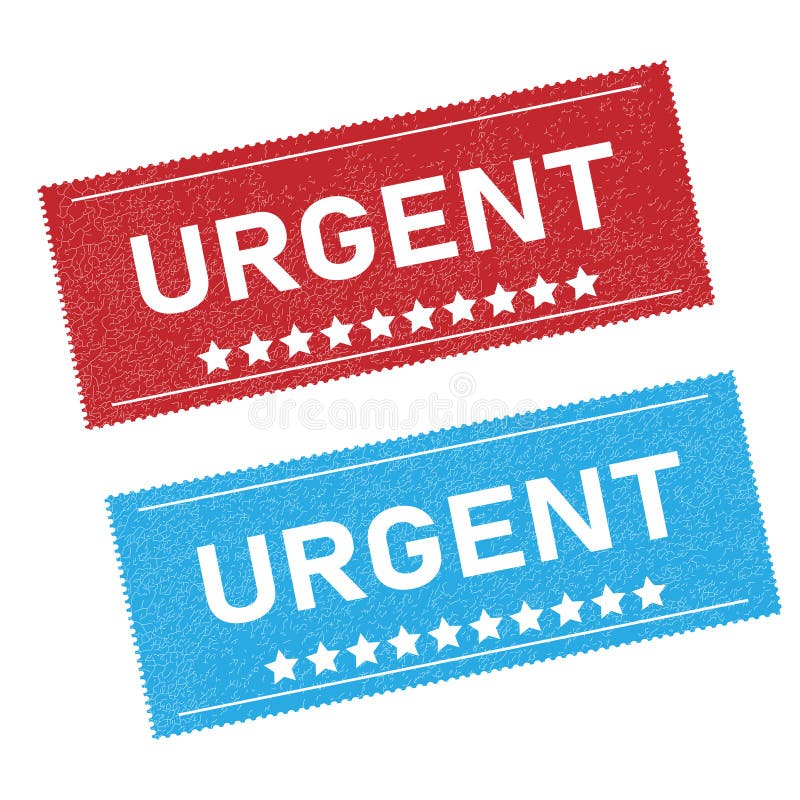 Urgent Label with Red and Blue Tags – Bold White Text and Star Design ...