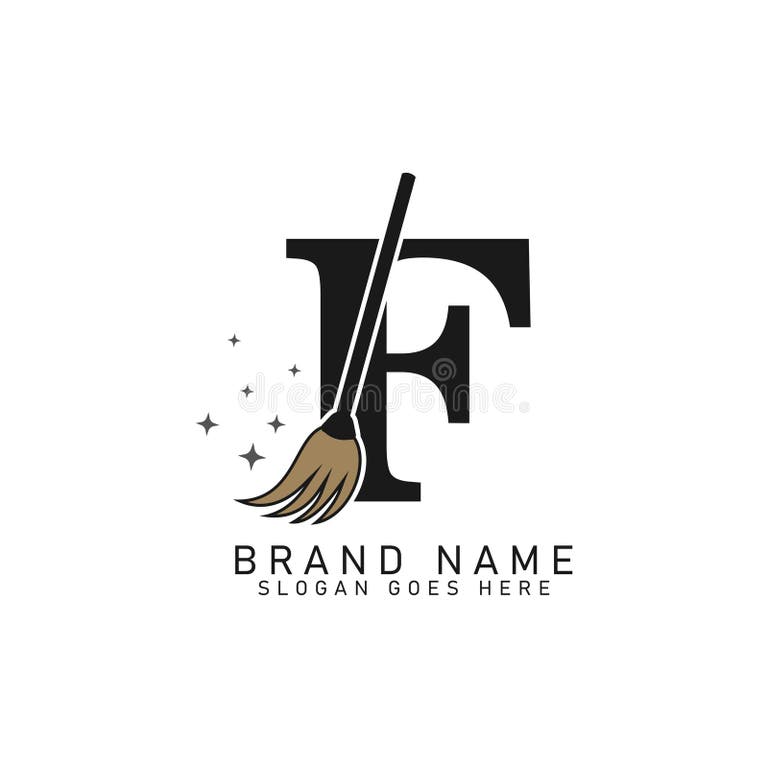 Letter F House Cleaning Broom Logo. Alphabet F Cleaning Brush Icon ...