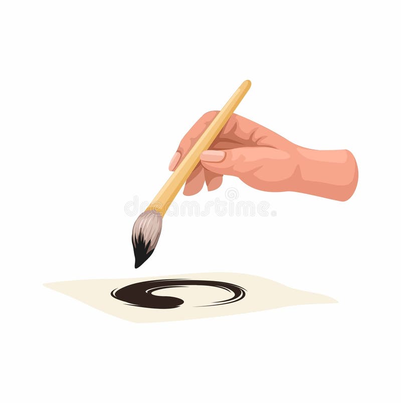 Hand Holding Brush Japanese Calligraphy Illustration Vector Stock ...