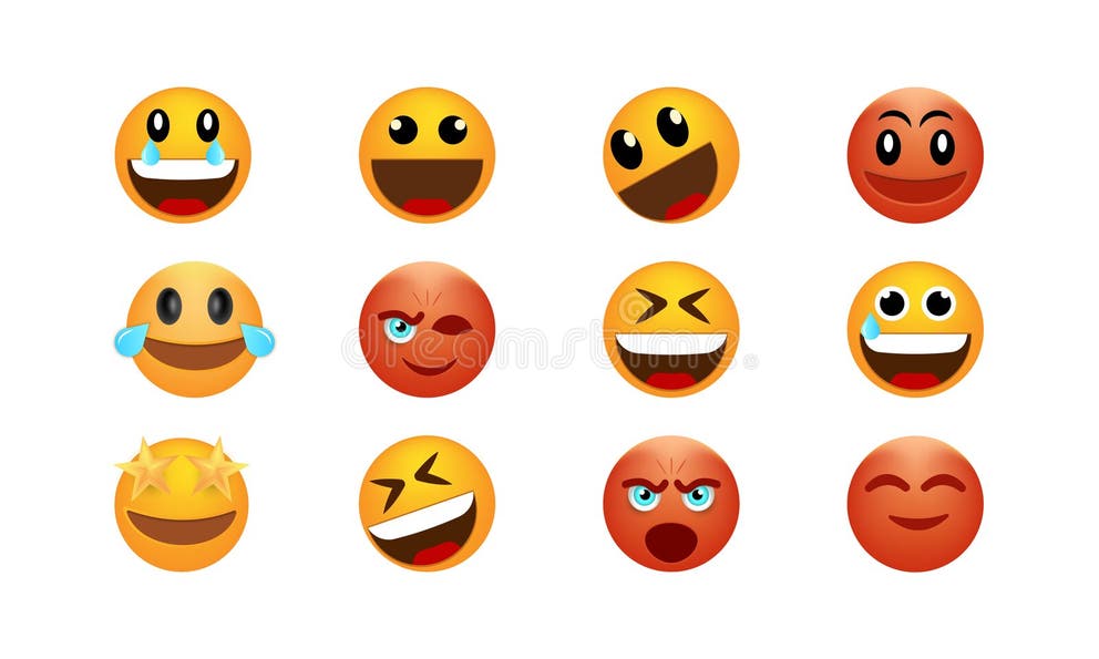 Set of Emoticon Smile Icons. Emotional Reactions To Animated Emojis ...