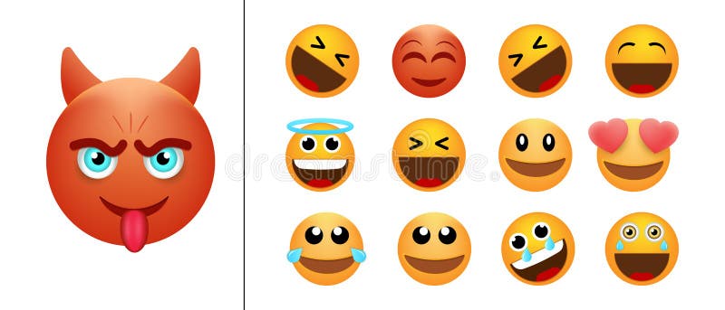 Set of Emoticon Smile Icons. Emotional Reactions To Animated Emojis ...