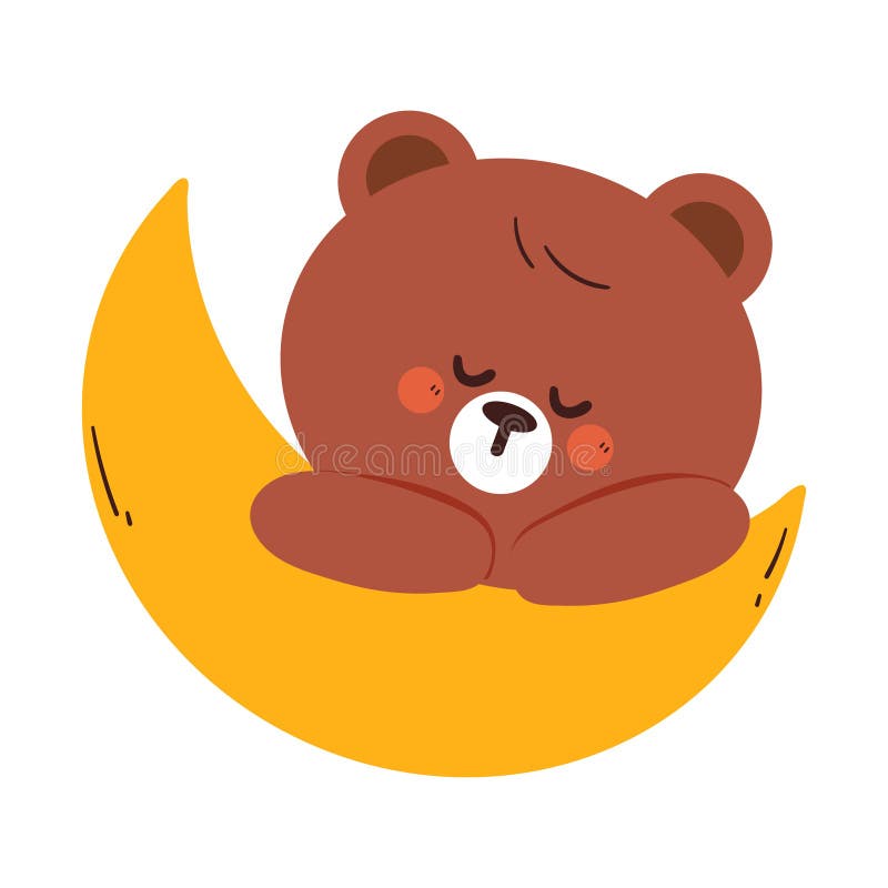 Cute Drawing Cartoon Bear on Top of Moon while Sleeping. Cute Drawing ...